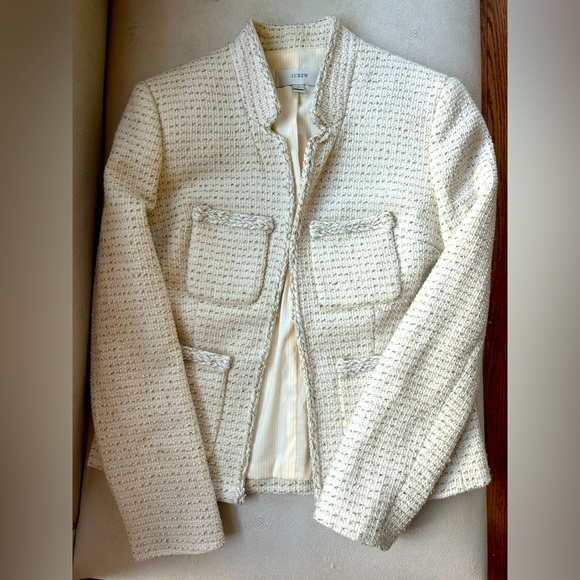 J. Crew | Jackets & Coats | Jcrew Tweed Ivory And Gold Lady Jacket ...